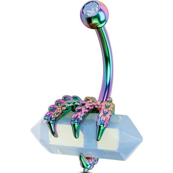 商品名OUFER 爪 ベリーボタン リング、14G 316L サージカルスチール へそピアス ジュエリー、へそリング バーベル レディース ガールズ, 金属, キュービックジルコニアOUFER Claw Belly Button Rings...