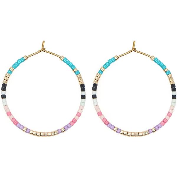商品名SHINUS BOHOビーズフープイヤリング 女性用 手作りステートメントイヤリング Miyuki ビーズ カラフルボヘミアン ジュエリー 誕生日/パーティー/クリスマス/友情のギフト, ガラス, 宝石なし。SHINUS BOHO B...