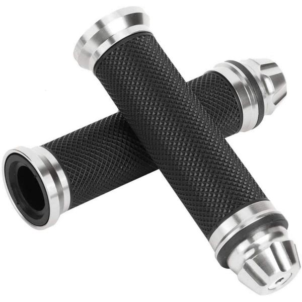 商品名7/8"" Motorcycle Handlebar Grips, CNC Aluminum Universal Antiskid Rubber Handlebar Hand Grips for 7/8"" Handle Bar Bi...