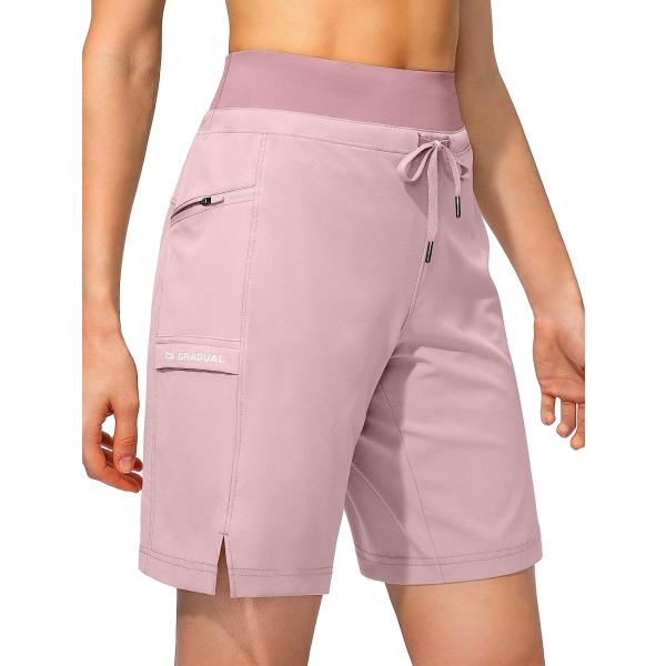 商品名Women's Hiking Long Shorts 9"" Quick Dry Cargo Bermuda Shorts Lightweight Knee Length with Zipper Pockets for Women(D...