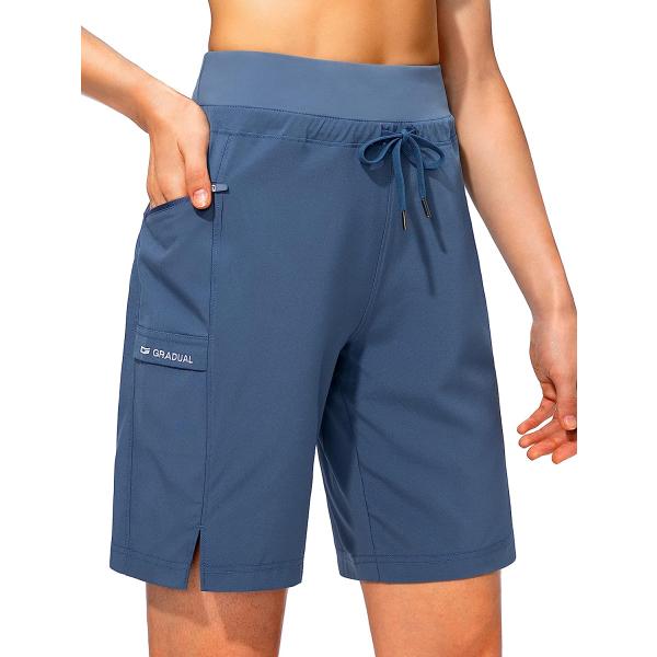 商品名Women's Hiking Long Shorts 9"" Quick Dry Cargo Bermuda Shorts Lightweight Knee Length with Zipper Pockets for Women(D...