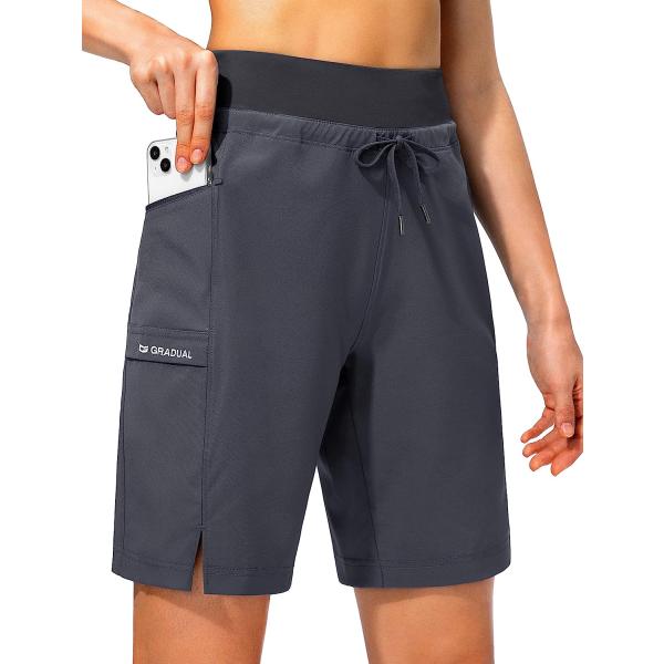 商品名Women's Hiking Long Shorts 9"" Quick Dry Cargo Bermuda Shorts Lightweight Knee Length with Zipper Pockets for Women(D...