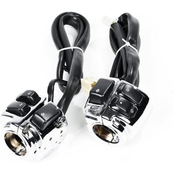 商品名Chrome Head Turn Signal Light Horn Switch + Harness Compatible with 1996-2012 Harley Dyna Softail Sportster V-Rod 1""...