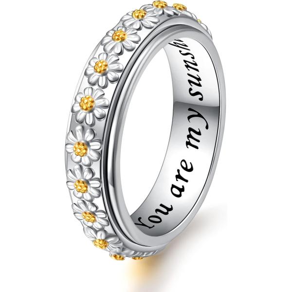 商品名Ladytree Daisy Anxiety Relieve Spinner Rings You Are My Sunshine Flower Fidget Ring Sterling Silver ADHD Stress Relie...