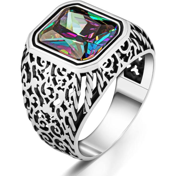 商品名TAKILINGO 925スターリングシルバー スクエアデザイン トパーズストーン カジュアル クラシック スタイリッシュ 高級 ユニーク デザイン バイカーバンド メンズ リング ギフト アクセサリー ジュエリー プレゼント, 10...