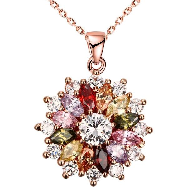 商品名WSKFLY カラフルな雪の結晶ペンダントネックレス ローズゴールドメッキ クリスタルネックレス マーキーズ キュービックジルコニアネックレス 女性用 18+2インチ, 真鍮, キュービックジルコニアWSKFLY Colorful S...