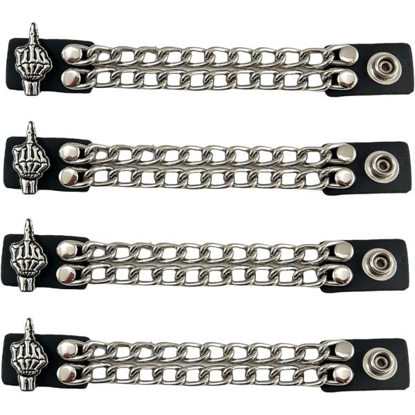 商品名Funk Plus Motorcycle Vest Extenders Double Silver Chain Regular Snap MC Jacket Made in USA (4'', Skeleton Finger), Bl...