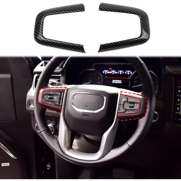 商品名Carbon Fiber Outlook ハンドルカバー インテリアカバー トリムアクセサリー GMC Yukon/Yukon XL 2021+用Korlot Carbon Fiber Outlook Steering Wheel I...