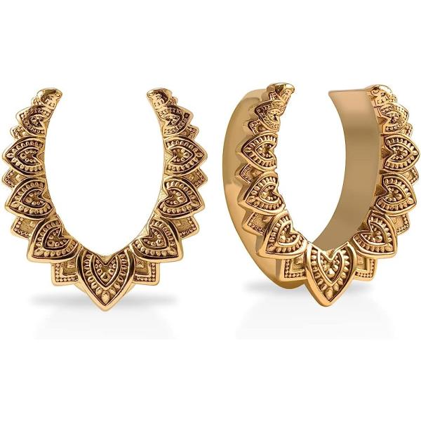 商品名PUNKYOUTH 1組 オープニングサドルトンネル ステンレススチール 316L ゴシックイヤープラグ ゴールドフローラルハンガーストレッチャーシルバー ブラック シンボルゲージ 女性用 メンズ 8mm-25mm, 3/4""-19...