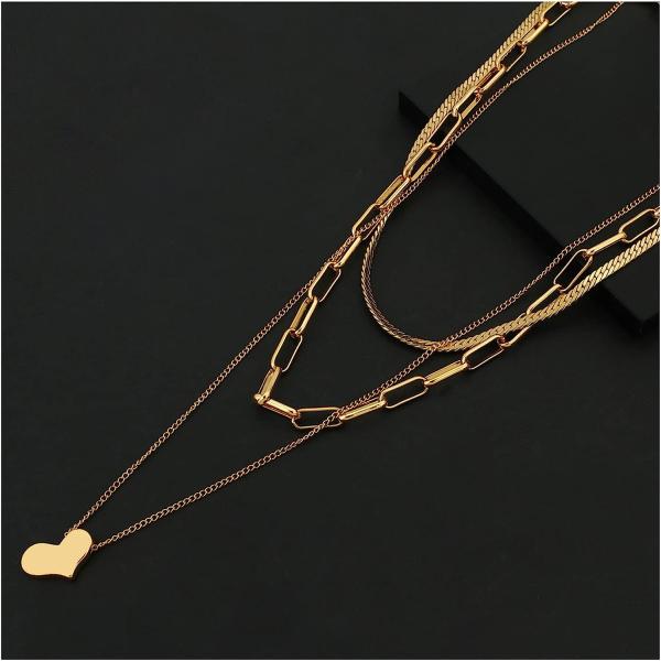 商品名TTHB Fashion Necklace Punk Multilayer Snake Bone Chain Heart Pendant Clavicle Chain Necklaces for Women Girl Party Je...