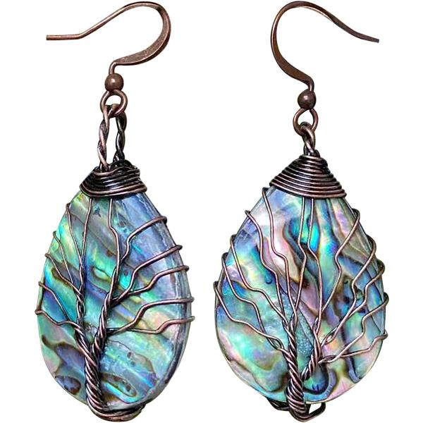 商品名Wire Wrapped Sea Abalone Shell Earrings for Women Drop &amp; Dangling Earring Handmade Trendy Earrings mothers day Ea...