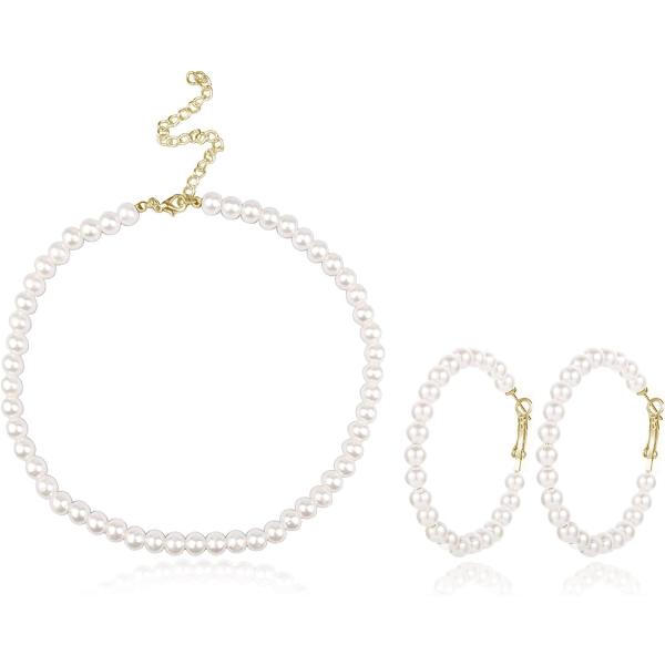 商品名パールネックレスとイヤリングセット レディース 調節可能なパールチョーカーネックレス ティーン ガールズ パールフープ ダングルイヤリング カラー デ ペラス パラ ムジャー パールジュエリーセット, 合金。, その他YANCHUN ...