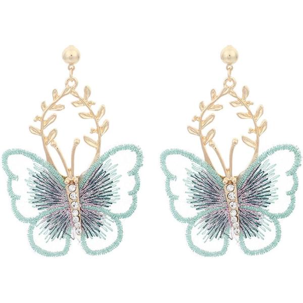 商品名YUANYIRAN Personality Ear Stud Women Earrings - Green Embroidered Lace Butterfly Earrings Temperament Europe and Amer...