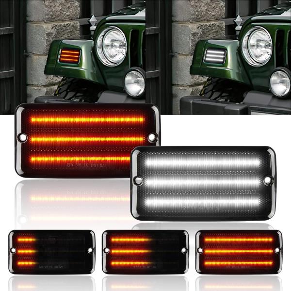 商品名Gempro Led Sequential Front Turn Signal Lights White DRL for 1997-2006 Jeep Wrangler TJ Smoked Lenブランド：Gempro商品サイズ：TJ...