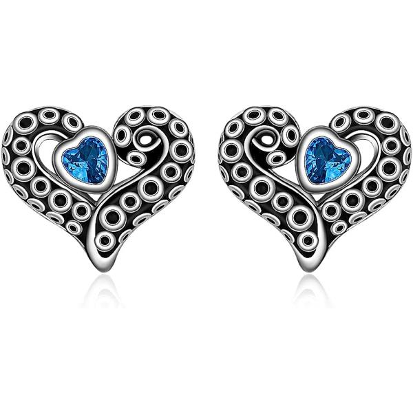 商品名Tentacle Earrings for Women Sterling Silver Blue Heart Cubic Zirconia Ocean Black Octopus Tenticles Earrings Studs Gi...