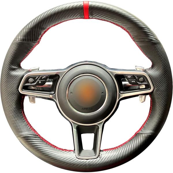 商品名Hand-Stitched Matte Carbon Fiber Steering Wheel Wrap for Porsche 911 Macan Cayenne 982 Boxster Caymann 2014-2019/971 ...