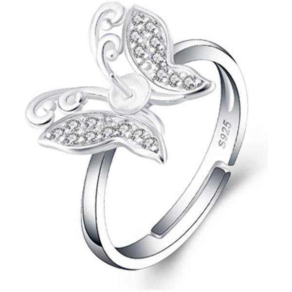 商品名LGSY スターリングシルバー キュービックジルコン バタフライパールリング 女性用 調節可能なパールリングフィッティング アクセサリー パールジュエリー作成用, 金属, キュービックジルコニアLGSY Sterling Silver...