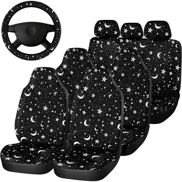 商品名10 Pcs Moon and Stars Car Seat Cover Full Set for Women Men 3 Row Car Seat Covers 7 Passenger Car Set with Moon Star ...