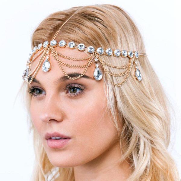 商品名Catery クリスタルヘッドチェーンジュエリー ゴールドタッセルヘアチェーン ウォータードロップペンダント ヘッドチェーン 花嫁 ウェディング ボヘミアン ヘッドピース ハロウィン クリスマス プロム ヘアアクセサリー レディース ...