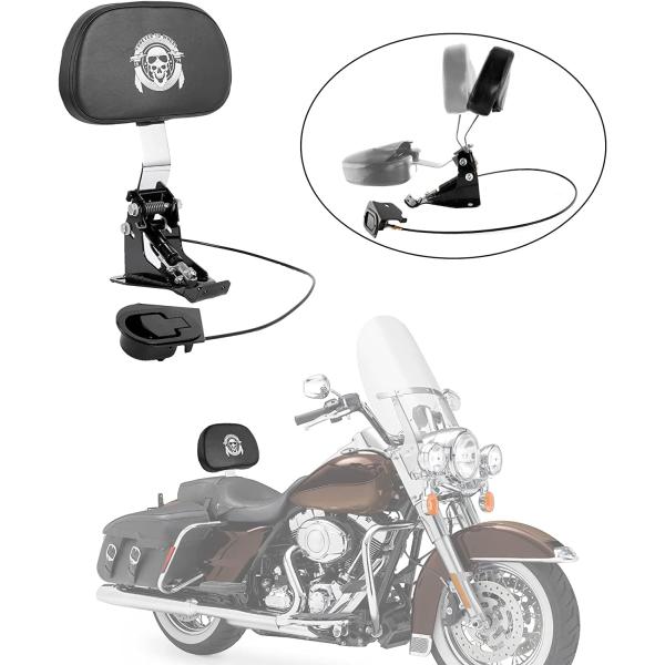商品名INNOGLOW Motorcycle Adjustable Driver Backrest Rider Backrest w/Skull Pattern Chrome Arm Mount Kit for Harley Touring...