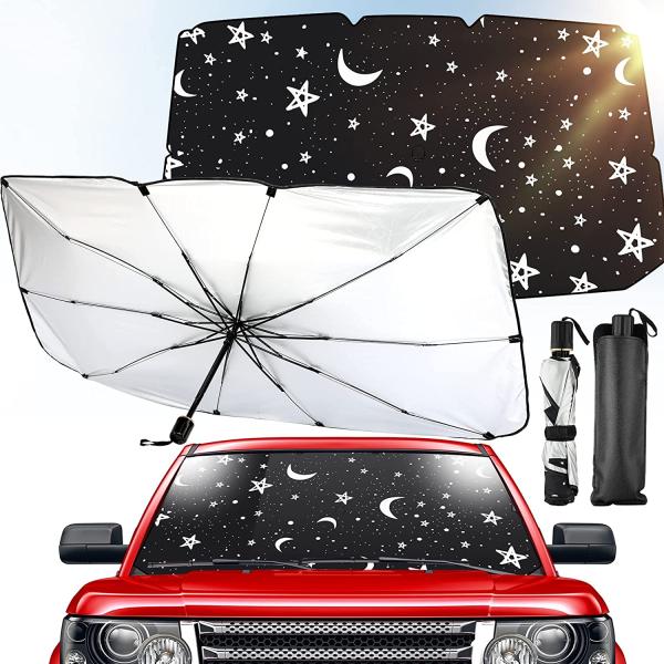 商品名Tallew Car Windshield Sun Shade Umbrella Black White Moon Star Automotive Windshield Shade Foldable Front Automotive ...