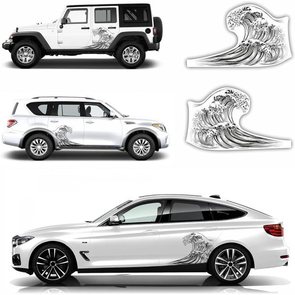 商品名H2 Decal Japanese wave decals for car | Transparent film, easy to wrap and remove, best fit for white color vehicles ...