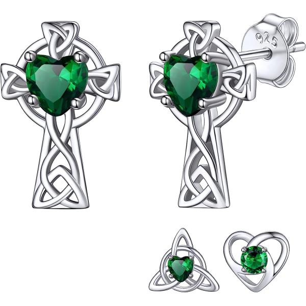 商品名Bestyle 925 Sterling Silver Emerald Earrings Celtic Triquetra Knot Earrings with May Birthstone Dainty Simple Inifini...