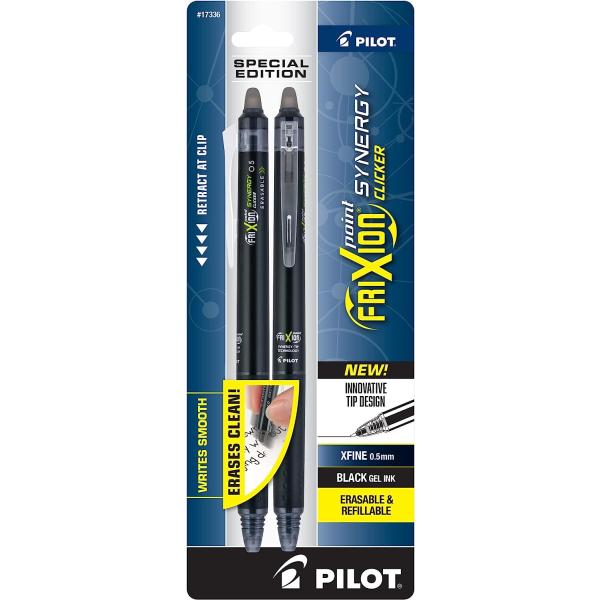 商品名PILOT (パイロット) フリクションシナジークリッカー 消せる格納式&amp;詰め替え可能なゲルペン 0.5mm 極細芯 ブラックバレル ブラックインク 2本パックPILOT FriXion Synergy Clicker Era...
