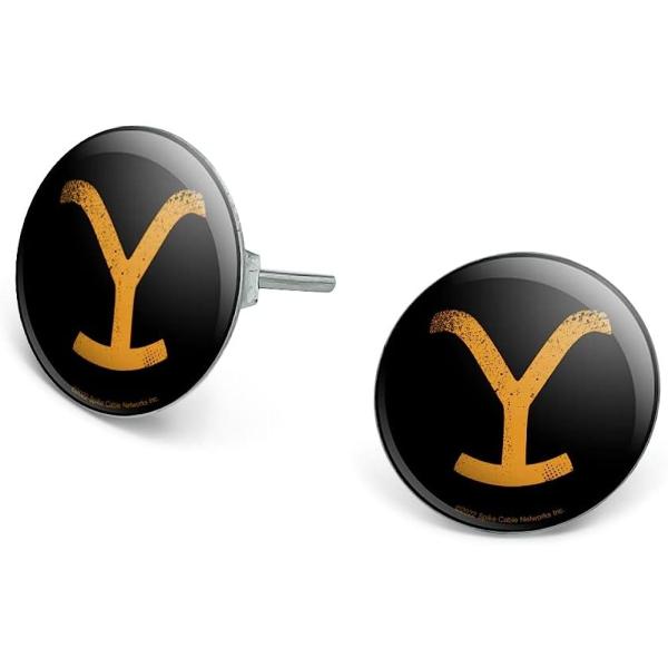 商品名Yellowstone TV番組 ブランド ノベルティ シルバーメッキ スタッドピアス, クロム, 0.4 InchesYellowstone TV Show Brand Novelty Silver Plated Stud Earr...