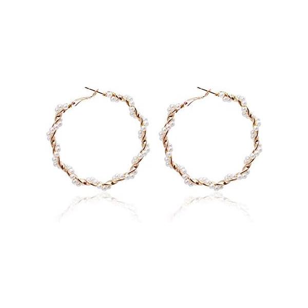商品名Classic Metal Round Women Hoop Earrings Korean Personality Simple Circle Pearl Earrings for Female Jewerly Durable Pr...