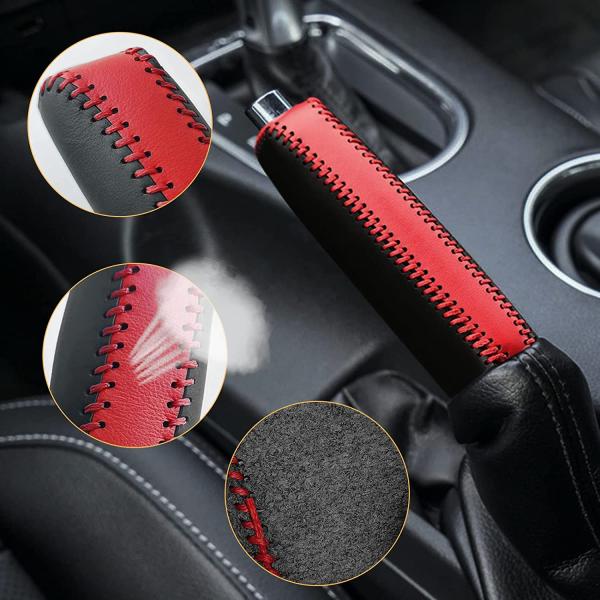 商品名SUNBREATH Compatible with Black Red Genuine Leather Hand-Stitched Handbrake Protector Cover Interior Accessories Cove...