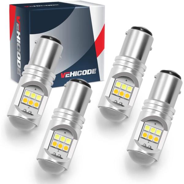 商品名VEHICODE 1157 スイッチバックLEDウィンカー電球 2057 2357 2357A 1157A 3496 7528 ホワイト アンバー デュアルカラー スーパーブライト BAY15D ダブルコンタクト フロントライトランプ...