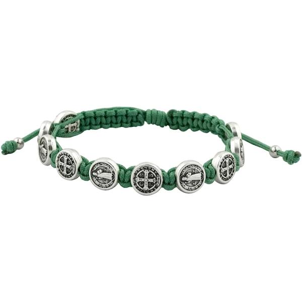 商品名編みブレスレット 聖ベネディクトのメダルビーズ10個付き | 初聖体拝領や堅信礼への素晴らしいカトリックギフト | 調節可能な快適なフィット感 | スタイリッシュな宗教アクセサリー, 宝石なし。Woven Bracelet with ...