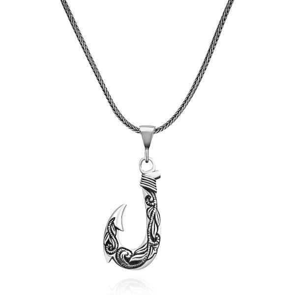 商品名925 Sterling Silver Fishing Rod Men's Necklace Pendant Religious Fisherman Gift Surprise Accessory Jewelry (60 cm)ブラン...