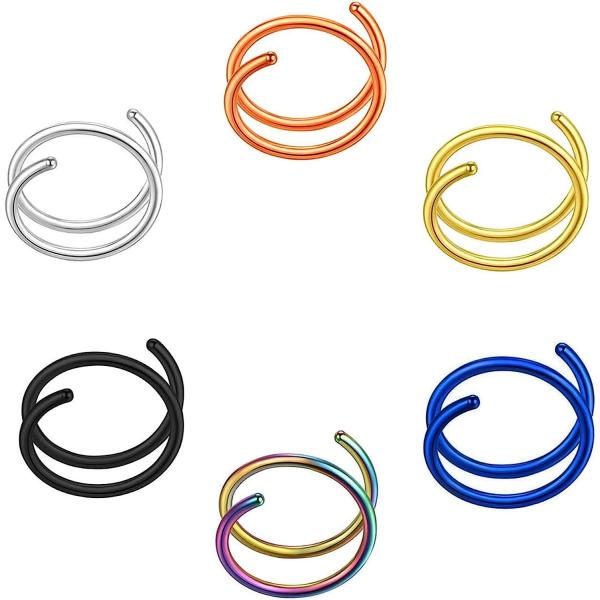 商品名20G ダブルフープ ノーズリング シングルピアス ノーズフープ ツイスト スパイラルノーズリング フープ レディース ガールズ メンズ 低刺激性 ステンレススチール 8mm ミックスカラー ノーズピアス ジュエリー, ステンレス鋼,...