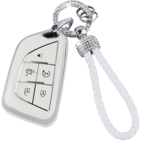 商品名UHONSN キャデラックキーフォブカバー ホワイト 2020年以降のATS CT5 CT6 XT4 XT5 XTS 5/6ボタンスマートキーフォブ ソフトTPUキーシェルケース フルプロテクター かわいいカーアクセサリー ガーリーU...