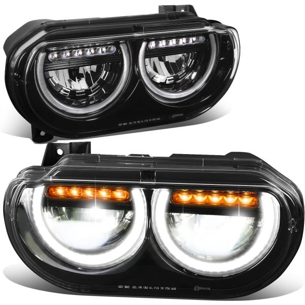 商品名DNA MOTORING HL-HAY-020-BK フルLED シーケンシャル チェイス ウィンカー ハーフリング ヘイロー ヘッドライト 08-14 Dodge Challenger ハロゲン &amp; HIDモデル対応 ブラッ...