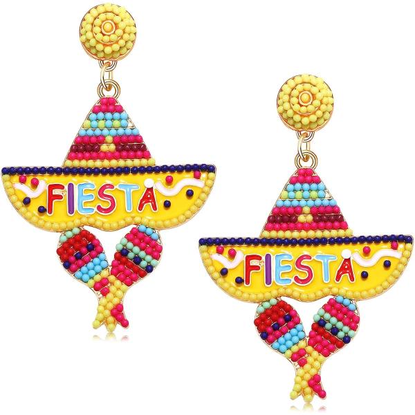 商品名Cinco De Mayo イヤリング レディース ハンドメイド ビーズ ソンブレロ フィエスタ ドロップ ダングルイヤリング 楽しいメキシカンパーティージュエリー タコス 独身パーティーデコレーション, 金属, 知らないCinco ...