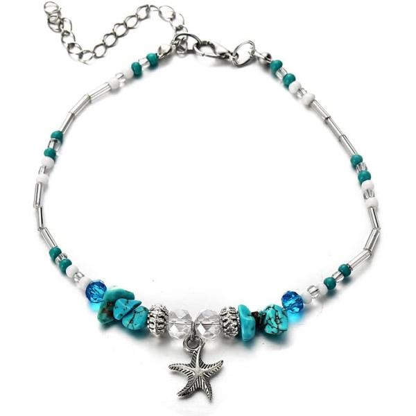 商品名Bohemian Starfish Pendant Anklets for Women Boho Natural Stone Beads Bracelets On The Leg Fashion Foot Jewelry Beach ...