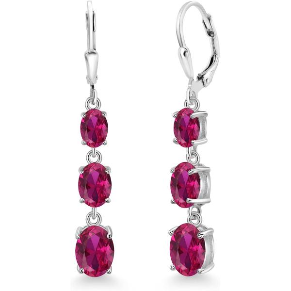 商品名Gem Stone King 5.4カラット シンセティック ルビー ピアス レディース シルバー925 7月 誕生石Gem Stone King 925 Sterling Silver Red Created Ruby 3 Ston...
