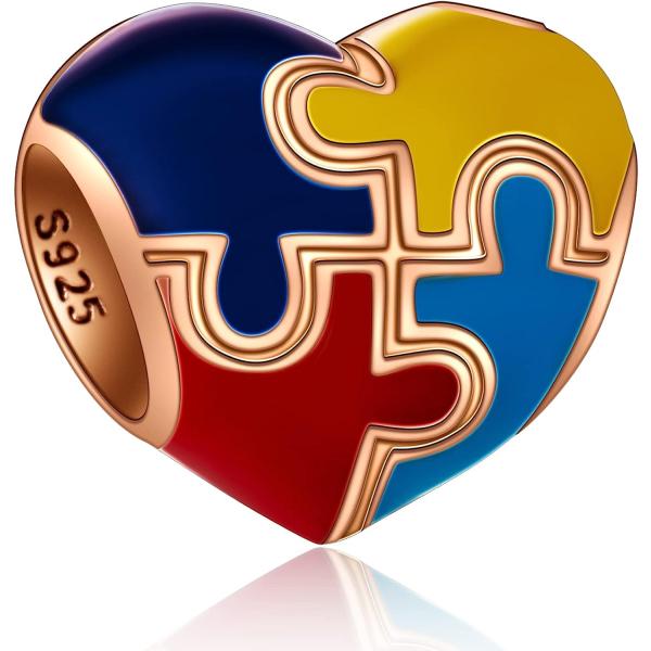 商品名Rose Gold Autism Awareness Charms fit Pandora My First Mothers Day Bracelet, 925 Sterling Silver Colorful Puzzle Piec...