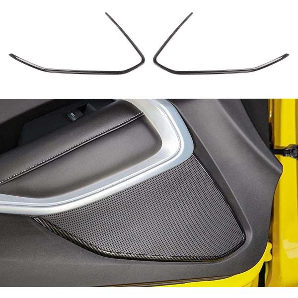 商品名Carbon Fiber Door Interior Trim Cover Decor Audio Speaker Panel Interior Accessories for Chevrolet Camaro 2017-2022ブラ...