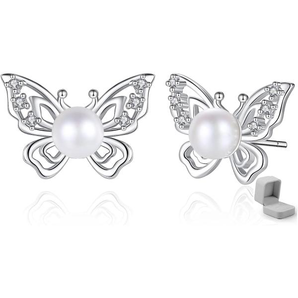 商品名淡水養殖パールイヤリング レディース バタフライサンパールスタッドイヤリング キュービックジルコニア パールイヤリング スタッド ガールズ 母 妻 彼女用, パール, 真珠Freshwater Cultured Pearl Earri...