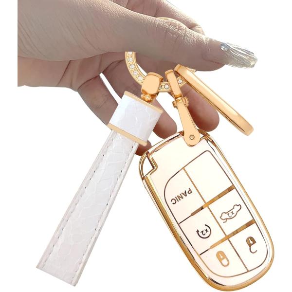 商品名キーフォブカバー。2つの異なる素材キーチェーンアクセサリー、5色のTPUキーカバー。ジープ2/3/4/5ボタンスマートキー(ホワイト-A)WeiZhenZJYiWu Key fob Cover Two different materi...