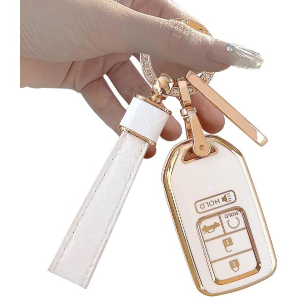 商品名キーフォブカバー、2つの異なる素材キーチェーンアクセサリー、5色のTPUキーカバー、ホンダアコードシビックなどスマートキー用(ホワイト-A)WeiZhenZJYiWu Key fob Cover ，Two different mate...