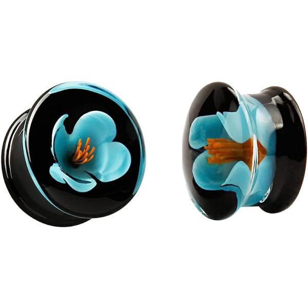 商品名3Dブルーフラワーガラス耳栓 ゲージ トンネルエキスパンダー ストレッチャー ファッション パンクイヤリング ダブルフレアピアス ボディジュエリー, 7/8‘’(22mm), ガラス, 新品。OIDIMS 3D Blue Flower...