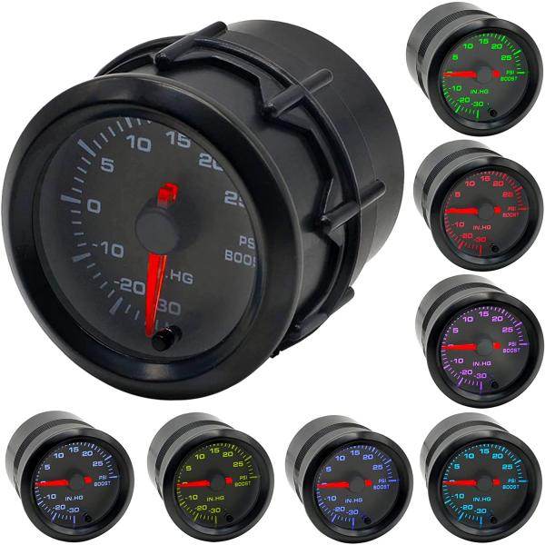 商品名2-1/16"" 52mm Turbo Boost/Vacuum Gauge Kit 30 PSI Tinted 7 Color Pointer &amp; LED Digital Readouts Fit for Car Truck...