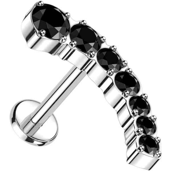 商品名Dynamique Implant Grade Titanium Threadless Push in Labret, Flat Back Stud with Descending 7 CZ Curve Prong Set Top (...