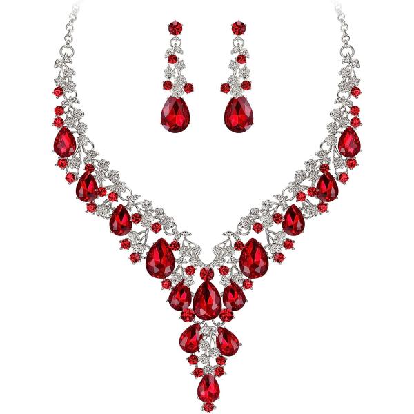 商品名BriLove Women's Wedding Bridal Austrian Crystal Teardrop Flower Cluster Statement Necklace Dangle Earrings Jewelry Se...