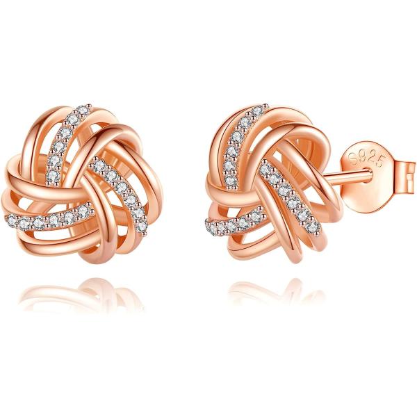 商品名INFUSEU Rose Gold Stud Earrings for Women Love Knot Post Earrings 925 Sterling Silver Celtic Jewelry Romantic Gifts f...